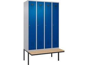 4069361390102 - Kleiderspind Evolo Plus 4 Abteile à 300 mm Breite schwebende Sitzbank B 1200 x T 815 x H 2120 mm Zylinder weißaluminium enzianblau