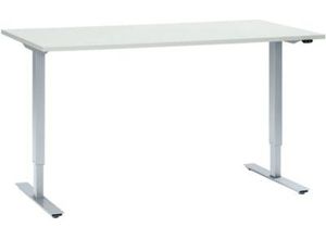 4250510879924 - Select Schreibtisch elektrisch höhenverstellbar Rechteck T-Fuß B 1600 x T 800 x H 705-1205 mm lichtgrau weißaluminium
