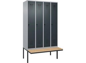 4068427630619 - Kleiderspind Evolo Plus 4 Abteile à 300 mm Breite schwebende Sitzbank B 1200 x T 815 x H 2120 mm Drehriegel weißaluminium anthrazit