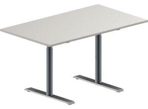 4251898814842 - Genius Konferenztisch MODENA FLEX Rechteck T-Fuß Rundrohr B 1400 x T 800 x H 650-850 mm lichtgrau weißaluminium RAL 9006