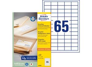 4004182035382 - Avery® Zweckform Etiketten LR3666 A4 universell permanenthaftend druckergeeignet Recycling-Papier rechteckig naturweiß 6500 Stück auf 100 Bogen