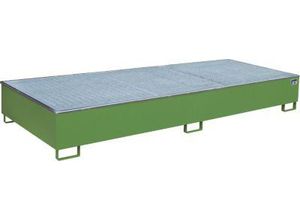 4052462058446 - Regalwanne RW-GR 3300-3 PE mit Gitterrost und PE-Einsatz B 3262 x T 1312 x H 383 mm bis 1000 l Stahl lackiert resedagrün