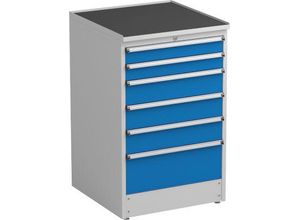 6416763094745 - Schubladenschrank Treston 6 Schubladen abschließbar B 715 x T 715 x H 1100 mm Stahl lichtgrau RAL 7035 blau RAL 5007