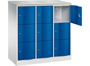 4064615330729 - Schließfachschrank Resisto 3 Abteile 9 Fächer B 1148 x T 540 x H 1255 mm Lichtgrau Enzianblau