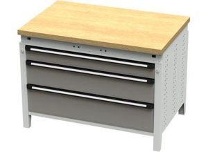 4024733014291 - Otto Kind Breitfachwerkbank Typ 410 Buche Multiplexplatte bis 1200 kg B 1152 x T 750 x H 850 mm Stahl Zentralverschluss lichtgrau staubgrau
