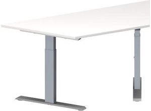 4251898815337 - Genius Konferenztisch MODENA FLEX Trapez T-Fuß Rechteckrohr B 1600 x T 800 x H 650-850 mm weiß weißaluminium RAL 9006