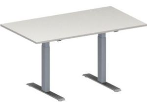 4251898815191 - Genius Konferenztisch MODENA FLEX Rechteck T-Fuß Rechteckrohr B 1400 x T 800 x H 650-850 mm lichtgrau weißaluminium RAL 9006
