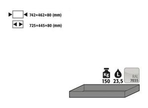 4250101140341 - Wannenboden Standard für asecos Sicherheitsschränke der Q30 Q90 und S90 Serie Stahlblech lichtgrau B 742 x T 462 x H 80 mm 235 l bis 150 kg