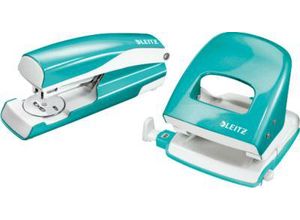 4250510870198 - LEITZ® Bürolocher + Tischheftgerät Wow SET metallic-eisblau