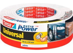 4042448033406 - tesa extra Power Universal Gewebeband - Gewebeverstärktes Ductape zum Reparieren Befestigen Bündeln Verstärken oder Abdichten - Weiß - 50 m x 50 mm