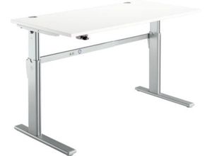4250510872338 - Schreibtisch Standard elektrisch höhenverstellbar Rechteck C-Fuß B 1600 x T 800 x H 725-1185 mm weiß weißaluminium RAL 9006