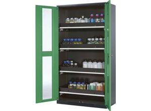 4054923055582 - Chemikalienschrank Asecos CS-CLASSIC-G Flügeltür m Glasauschnitt 4 Auszugswannen 1055x520x1950 mm resedagrün
