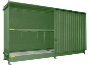 4052462065925 - Regalcontainer Typ CEN 59-2 IBC 2 Fachebenen Schiebetor 2000 l B 6245 x T 1550 x H 3465 mm resedagrün RAL 6011