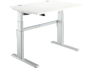 4250510872376 - Schreibtisch Komfort elektrisch höhenverstellbar Rechteck C-Fuß B 1200 x T 800 x H 655-1305 mm weiß weißaluminium RAL 9006