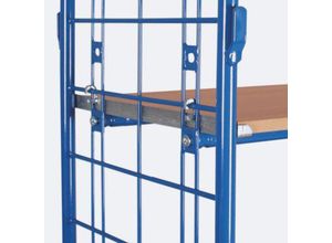 4035694000872 - Etagenwagen Stahl MDF-Platte Enzianblau Buche-Dekor 1 Etage 1000 x 700 mm 2 Stirnwände aus Drahtgitter EasySTOP bis 500 kg