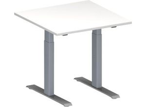 4251898815184 - Genius Konferenztisch MODENA FLEX Quadrat T-Fuß Rechteckrohr B 800 x T 800 x H 650-850 mm weiß weißaluminium RAL 9006