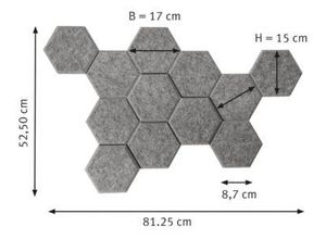 4032062195154 - Akustik-Wandelemente 6-eckig 12 Stk Schallabsorberklasse C 3M Klebepad B 170 x H 150 mm Polyester grau-melierte Filzoptik