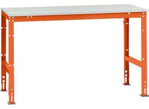4045916070095 - AU40512001 Arbeits-Grundtisch UNIVERSAL Standard mit Melaminplatte BxTxH = 1500 x 800 x 760-870 mm Rotorange (RAL 2001)
