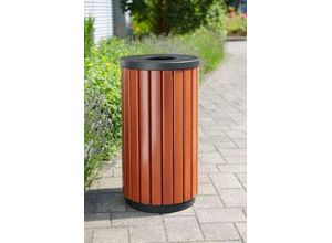 8713631010578 - Outdoor-Abfallsammler Holz-Optik Volumen 40 l rund Einwurfloch oben kaiserkraft