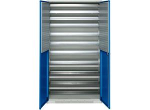 4051273792822 - Genius Magazinschrank FS 5 OH abschließbar 10 Fachböden 2 Lochrasterplatten bis 450 kg B 1055 x T 520 x H 1950 mm lichtgrau enzianblau