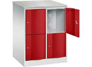 4064615388447 - Schließfachschrank Resisto 2 Abteile 4 Fächer B 772 x T 640 x H 1077 mm Lichtgrau Rubinrot