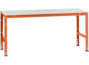 4045916107647 - AU41212001 Arbeits-Grundtisch UNIVERSAL Standard mit Melaminplatte BxTxH = 2000 x 1000 x 760-870 mm Rotorange (RAL 2001)