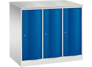 4064615386917 - Garderobenschrank Resisto 3 Abteile 3 Fächer B 1148 x T 640 x H 1077 mm Lichtgrau Enzianblau