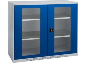 4051273791795 - Genius Sichttürschrank FS 3 OH abschließbar 2 Fachböden bis 450 kg B 1343 mm Stahl weißaluminium RAL 9006 enzianblau RAL 5010
