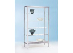 4260222862275 - Standvitrine BST Brandschutzklasse B1 5 Fächer abschließbare Schiebetüren B 580 x T 500 x H 1950 mm Aluminium Glas silber