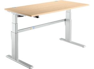 4250510871058 - Schreibtisch Komfort elektrisch höhenverstellbar Rechteck C-Fuß B 1600 x T 800 x H 655-1305 mm Ahorn weißaluminium RAL 9006