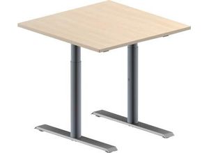 4251898814804 - Genius Konferenztisch MODENA FLEX Quadrat T-Fuß Rundrohr B 800 x T 800 x H 650-850 mm Ahorn weißaluminium RAL 9006