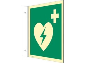 4060081041169 - moedel Fahnenschild „Automatischer externer Defibrillator AED“ EN ISO 7010 Leuchtklasse C 160 mcd m² bis 148 m L 148 x B 148 mm Kunststoff