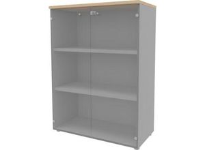 8029466046638 - Glastürenschrank ARLON OFFICE 3 Ordnerhöhen Glastüren ohne Rahmen B 900 x T 450 x H 1232 mm Eiche-Dekor alu