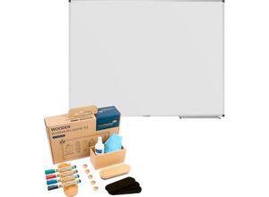4251898827804 - Whiteboard UNITE magnetisch Markerablage B 1200 x T 126 x H 900 mm lackierter Stahl weiß inkl Whiteboard Zubehör Set WOODEN 17-teilig