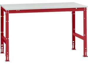 4045916078435 - AU40673003 Arbeits-Grundtisch UNIVERSAL Standard mit Kunststoffplatte BxTxH = 1500x1000x760-870 mm Rubin-Rot