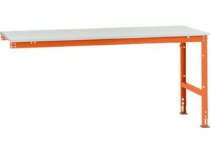4045916077551 - AU61212001 Arbeits-Anbautisch UNIVERSAL Standard mit Melaminplatte BxTxH = 2000 x 1000 x 760-870 mm Rotorange (RAL 2001)