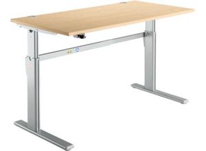 4250510870976 - Schreibtisch Standard elektrisch höhenverstellbar Rechteck C-Fuß B 1600 x T 800 x H 725-1185 mm Ahorn weißaluminium RAL 9006