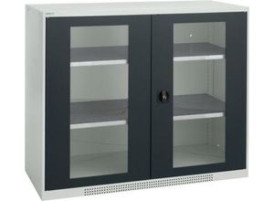 4051273768872 - Genius Flügeltürenschrank FS Stahl Sichtfenster Lüftungslöcher B 1343 x T 520 x H 1105 mm 3 OH Lichtgrau Anthrazitgrau bis 450 kg
