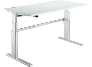 4250510871041 - Schreibtisch Komfort elektrisch höhenverstellbar Rechteck C-Fuß B 1600 x T 800 x H 655-1305 mm lichtgrau weißaluminium RAL 9006