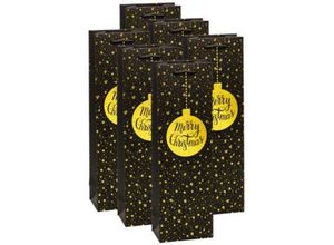 4022792998873 - Flaschentragetasche Premium „Weihnachten“ schwarz mit Gold-Glanzfoliendruck Kraftpapier 200 g m² Kunststoffkordel Set à 6 B 120 x T 80 x H 380 mm