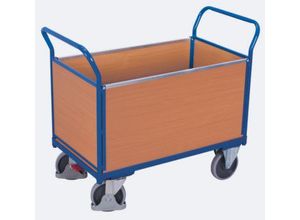 4035694000230 - Vierwandwagen Stahl MDF-Platte Enzianblau Buche-Dekor L 1000 x B 650 mm herausnehmbare Längswände TPE-Rollen mit EasySTOP bis 500 kg