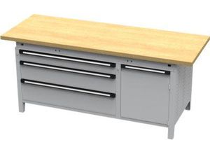 4024733015526 - Otto Kind Breitfachwerkbank Typ 435 Buche Multiplexplatte überstehend bis 1400 kg B 2004 x T 750 x H 850 mm Stahl Zentralverschluss weißaluminium weißaluminium