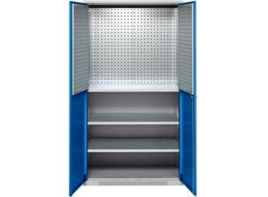 4051273792976 - Genius Materialschrank FS 5 OH abschließbar Lochrasterwände 3 Fachböden bis 450 kg B 1055 x T 520 x H 1950 mm weißalu enzianblau