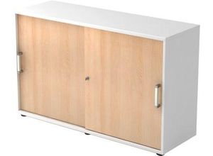 4032062166178 - Schiebetürenschrank TARVIS 2 Ordnerhöhen B 1200 x T 400 x H 748 mm abschließ- & stapelbar weiß Eiche-Dekor