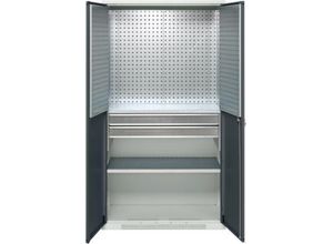 4051273792891 - Genius Materialschrank FS 5 OH abschließbar Lochrasterwände 2 Schübe 2 Fachböden bis 450 kg B 1055 x T 520 x H 1950 mm lichtgrau anthrazitgrau + Gratis Einsatzkastenset-24 tlg