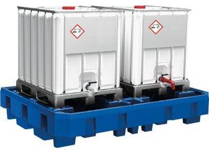 4250101134975 - Asecos - Auffangwanne aus Polyethylen für ibc ohne Gitterrost Volumen 1000 l BxTxH 2460x1800x460 mm für 2 ibc mit Abfüllbereich blau