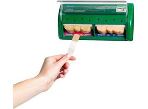 7310610010751 - Pflasterspender Salvequick® nachfüllbar inkl 45 wasserabweisenden & 40 elastischen Pflasterstrips B 230 x T 55 x H 120 mm Kunststoff grün