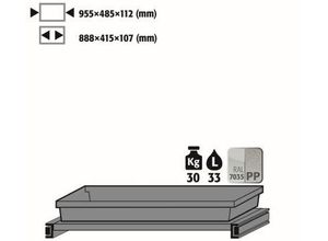 4250101139161 - Tablarauszug Abz für asecos Chemikalienschränke der CS und CX Serie Stahlblech Polypropylen lichtgrau B 955 x T 485 x H 112 mm 33 l bis 30 kg