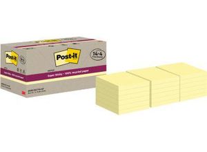 4064035060893 - Post-it® Haftnotizen Super Sticky Recycling Notes 654 RSSCY 14+4F B 76 x T 76 mm PEFC®-Papier gelb 14 + 4 Blöcke gratis 70 Blatt Block