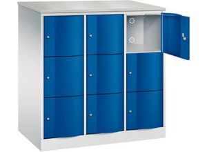 4064615393052 - Schließfachschrank Resisto 3 Abteile 9 Fächer B 1148 x T 640 x H 1255 mm Lichtgrau Enzianblau